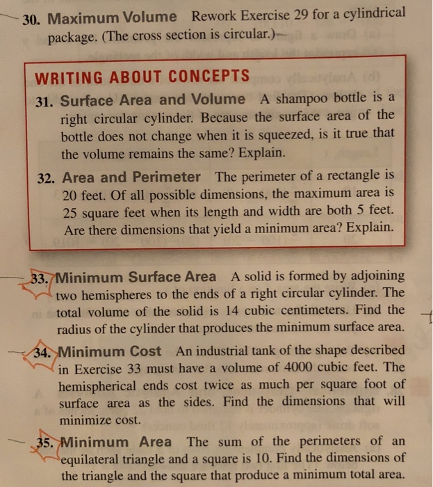 Solved 30. Maximum Volume Rework Exercise 29 for a | Chegg.com