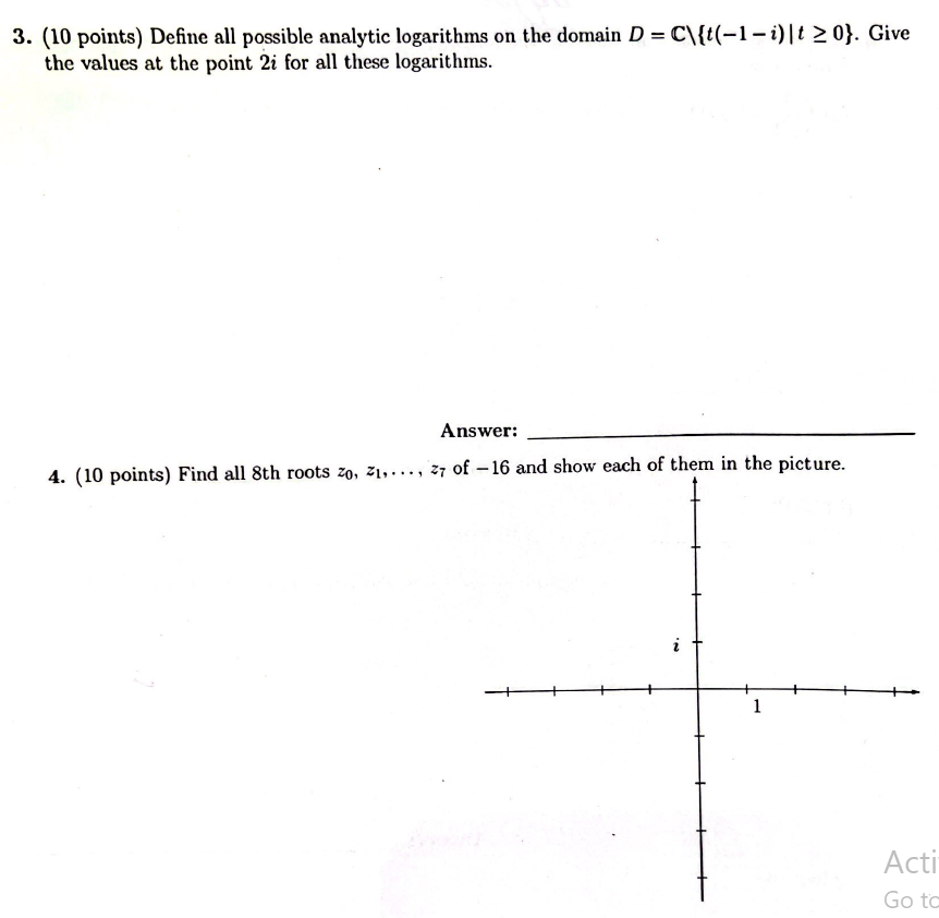 Solved (10 ﻿points) ﻿Define all possible analytic logarithms | Chegg.com