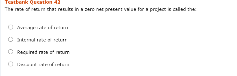 Solved Testbank Question 42 The rate of return that results | Chegg.com