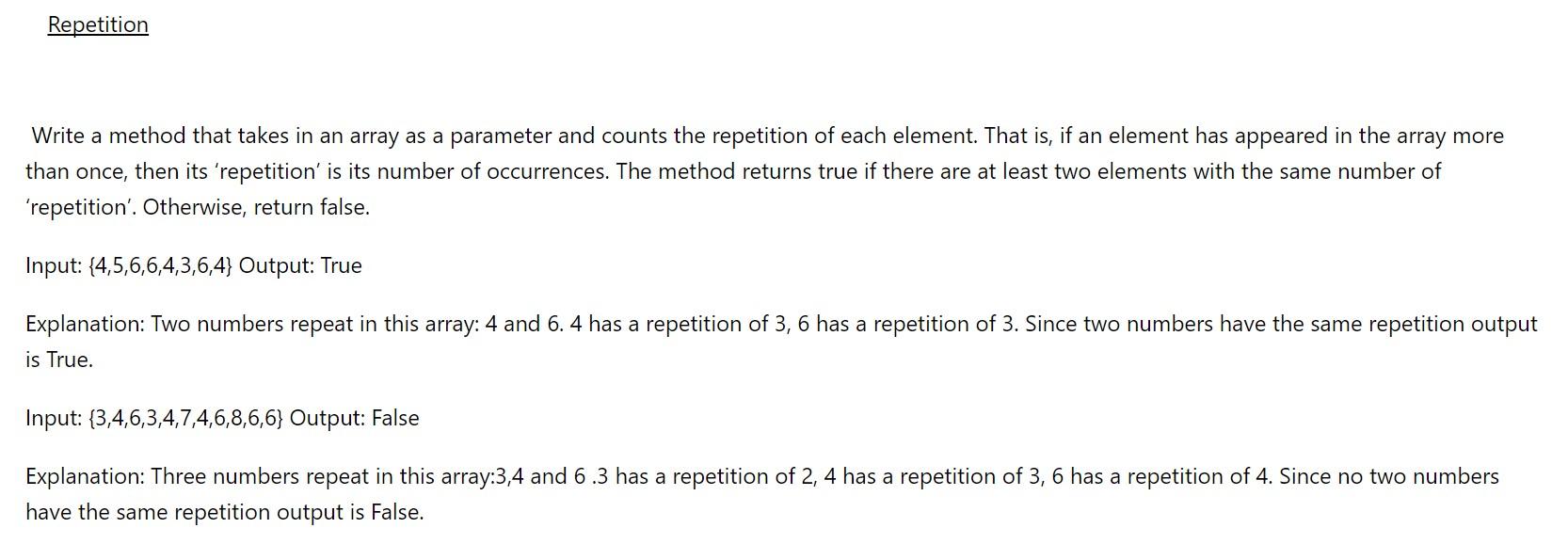 Solved Repetition Write a method that takes in an array as a | Chegg.com
