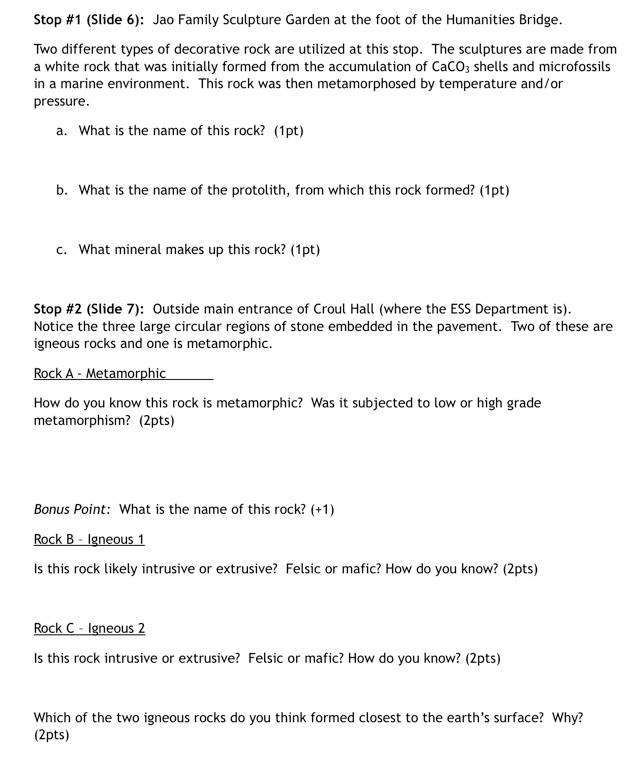 Solved Slide 7 Rock A Rock B Rock C Slide 6 Stop #1 (Slide | Chegg.com