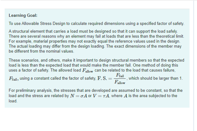 Solved To use Allowable Stress Design to calculate required | Chegg.com