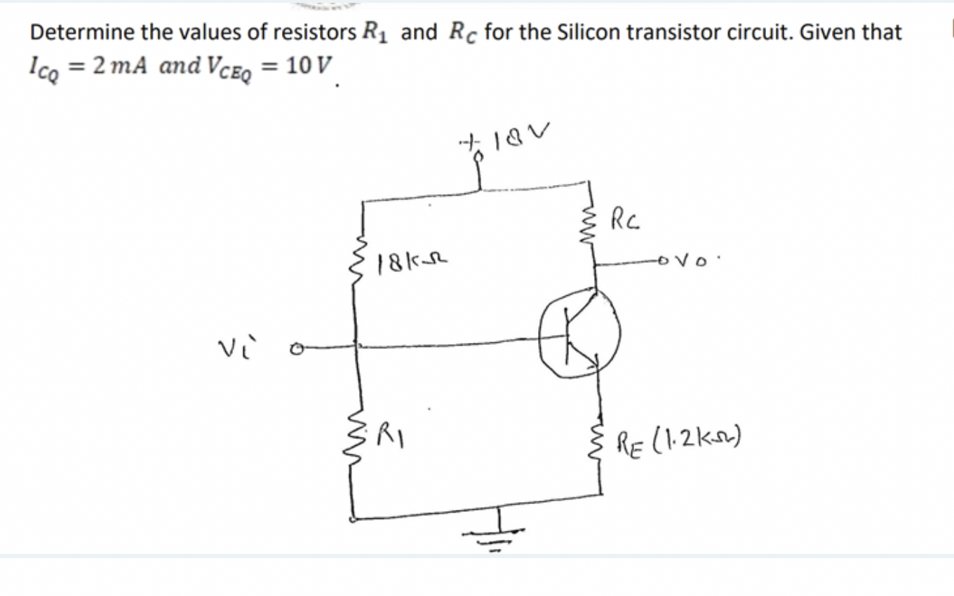 Solved Determine the values of resistors R1 and Rc for the | Chegg.com