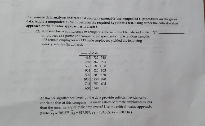 Solved Preliminary data analyses indicate that you can | Chegg.com