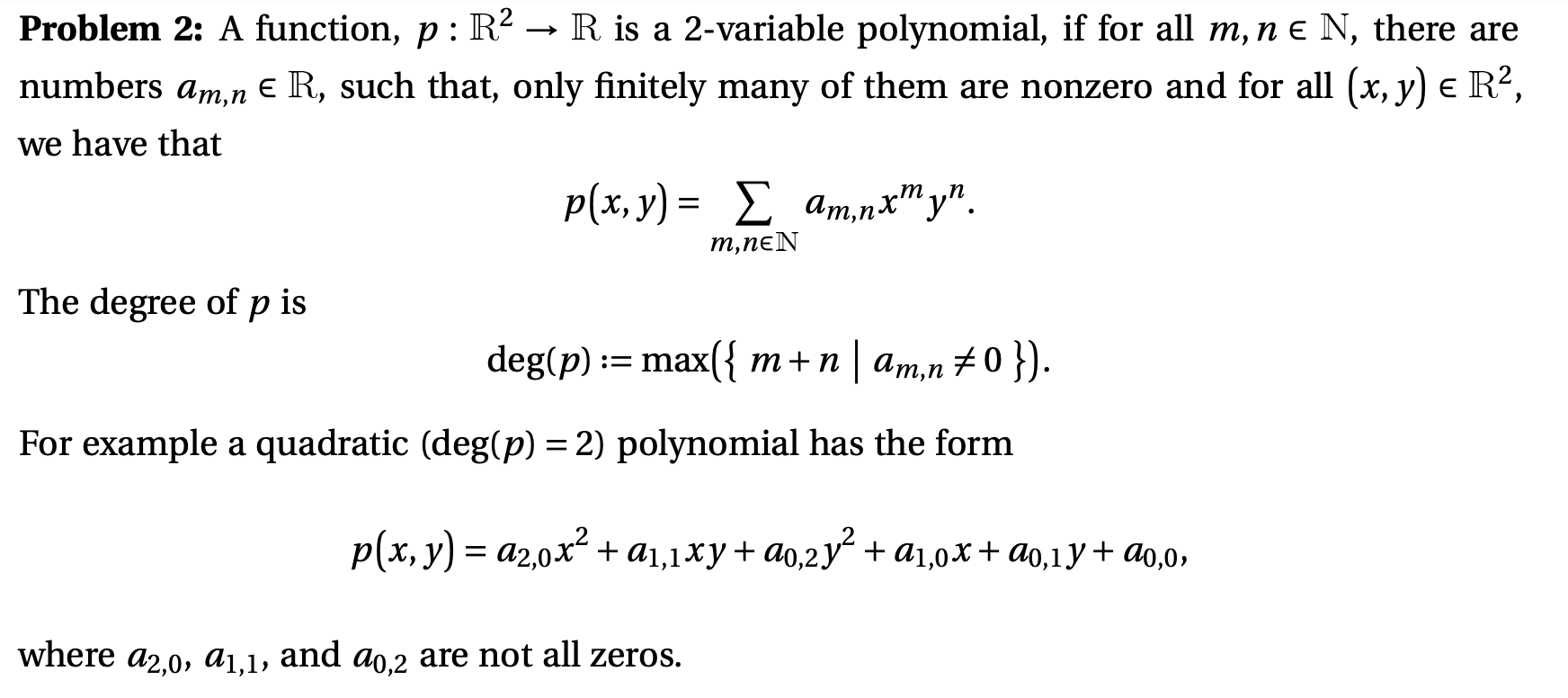 Problem 2: A function, p:R2→R is a 2-variable | Chegg.com