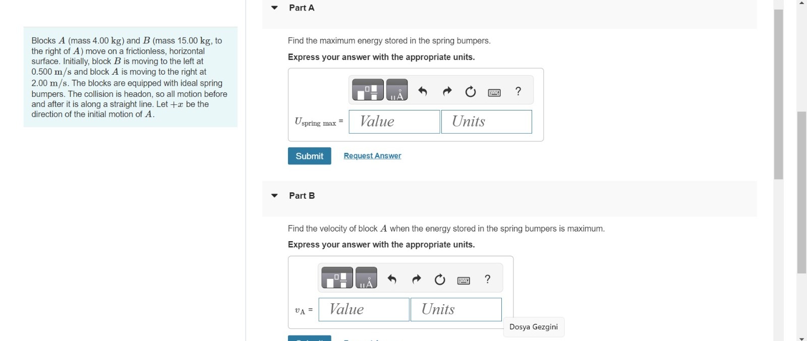 Solved Part ABlocks A (mass 4.00kg ) ﻿and B (mass 15.00kg, | Chegg.com