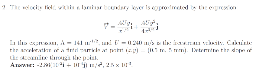 Solved The velocity field within a laminar boundary layer is | Chegg.com
