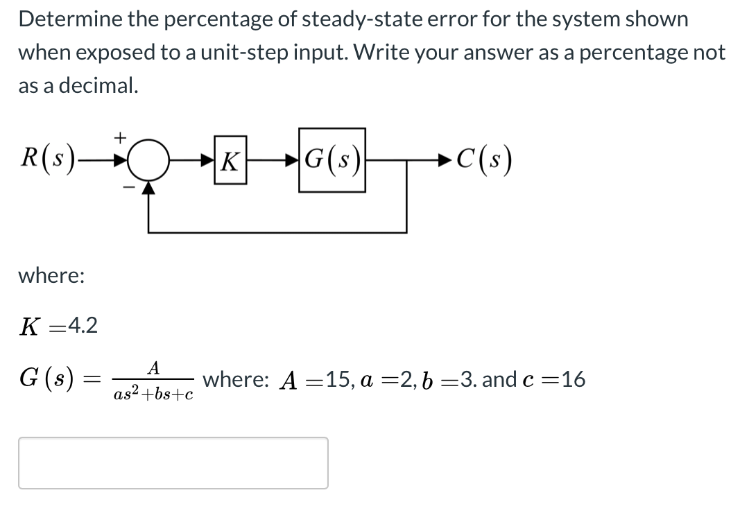 Solved Determine the percentage of steady-state error for | Chegg.com