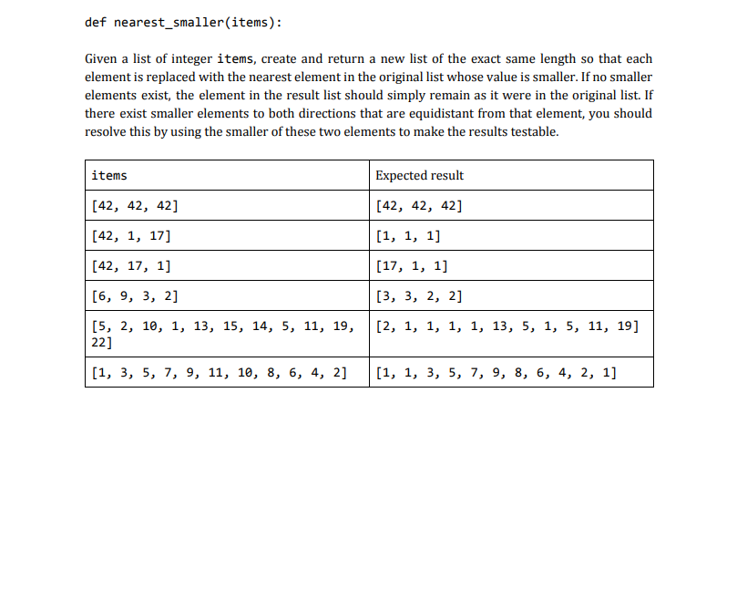 Solved def nearest_smaller(items): Given a list of integer | Chegg.com