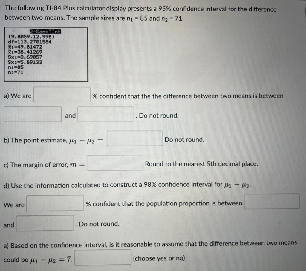 Solved The following TI-84 Plus calculator display presents | Chegg.com