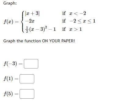 Solved Graph: f(x)=⎩⎨⎧∣x+3∣−2x21(x−3)2−1 if x