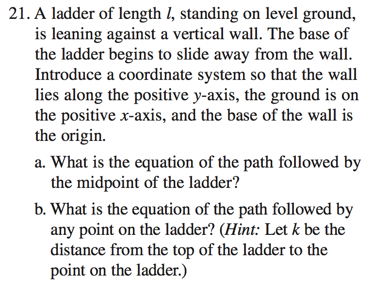 Solved 21. A ladder of length l, standing on level ground, | Chegg.com
