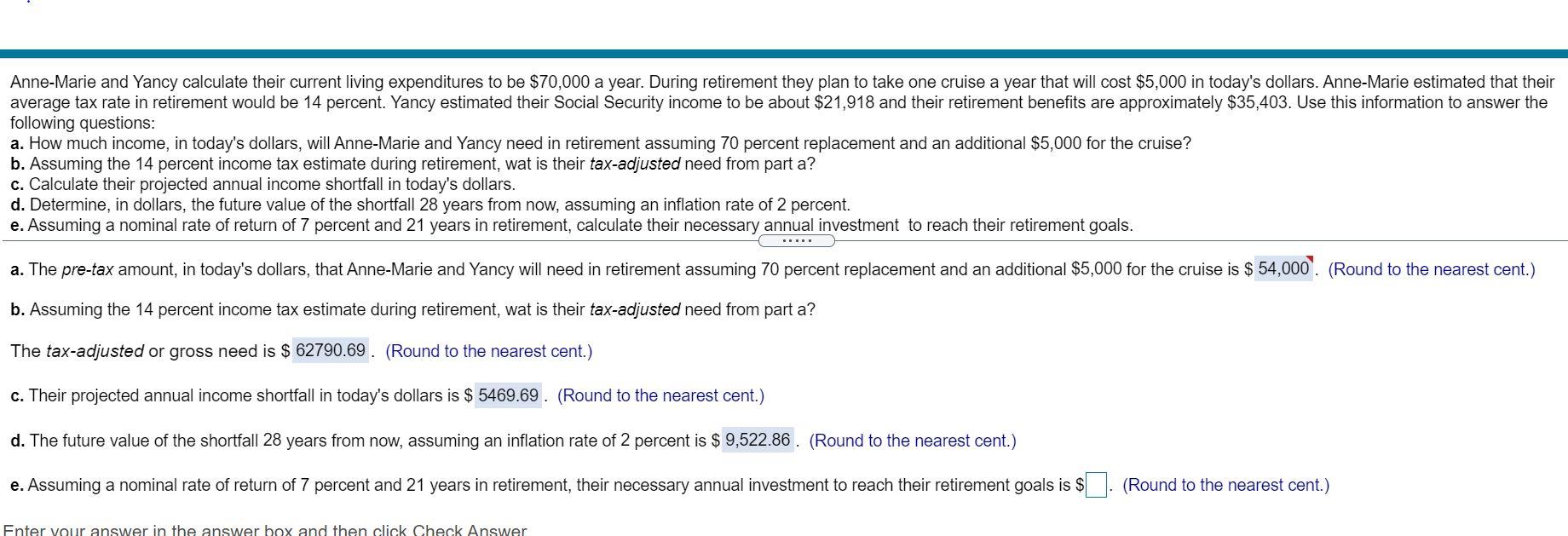 Solved Anne-Marie and Yancy calculate their current living | Chegg.com
