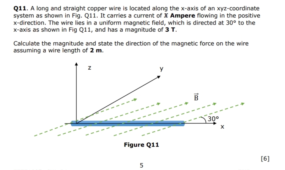 Solved Q11. A long and straight copper wire is located along | Chegg.com