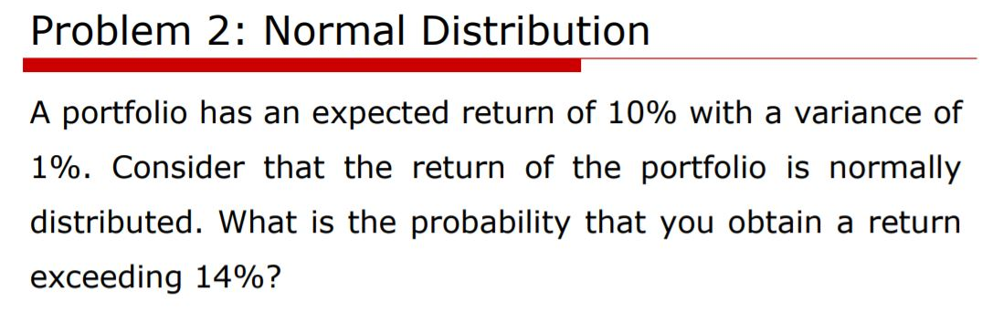 Solved Problem 2: Normal Distribution A portfolio has an | Chegg.com