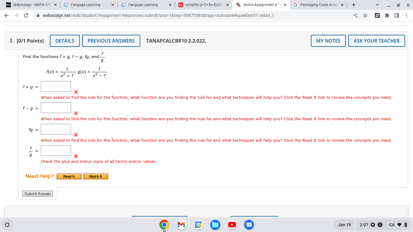 Solved Find the functions f+g,f−g,fg, and gf. | Chegg.com