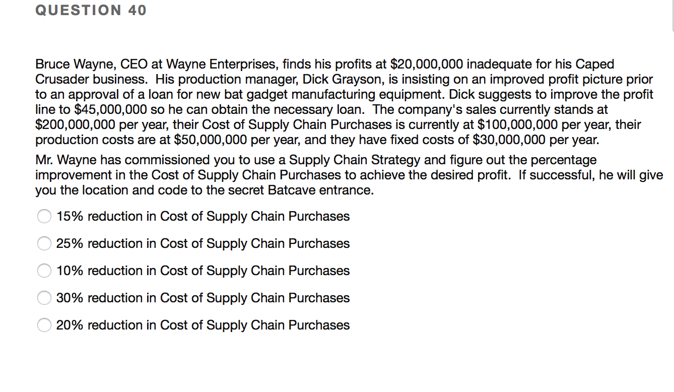Solved QUESTION 40 Bruce Wayne, CEO at Wayne Enterprises, | Chegg.com