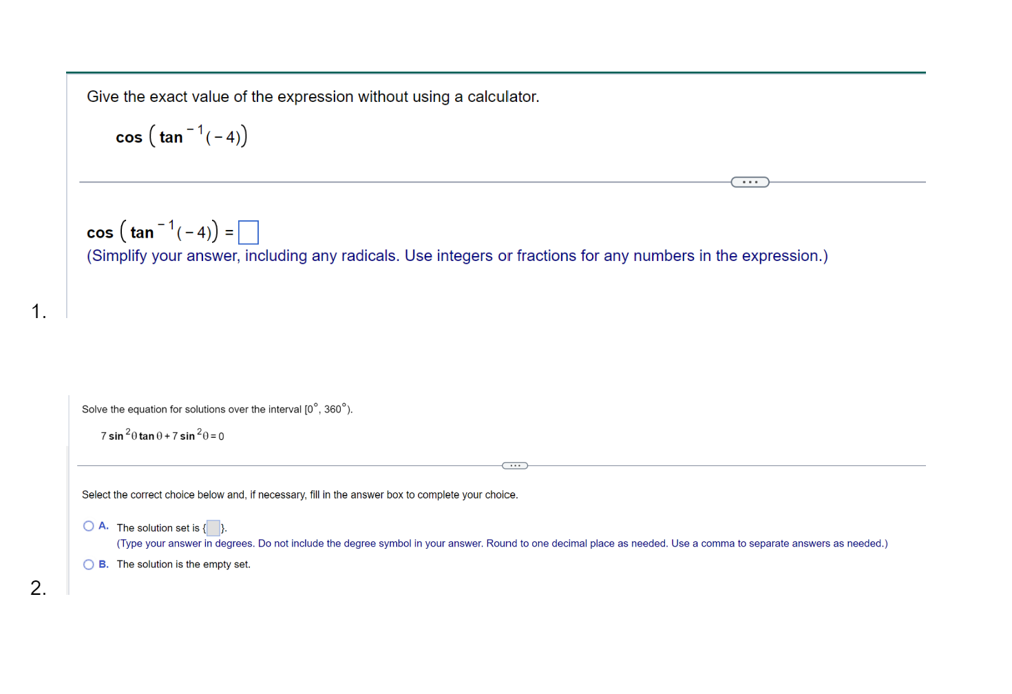 Solved Give the exact value of the expression without using | Chegg.com