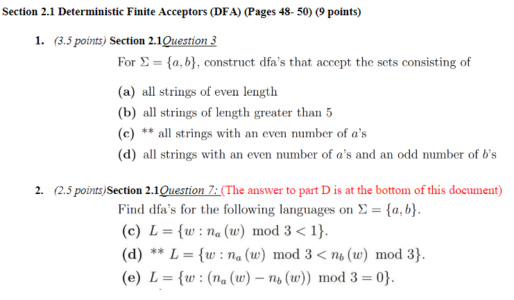 Solved (3.5 points) Section 2.1Question 3 For Σ={a,b}, | Chegg.com