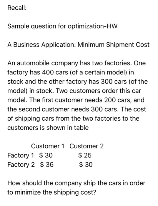 Solved Recall: Sample question for optimization-HW A | Chegg.com