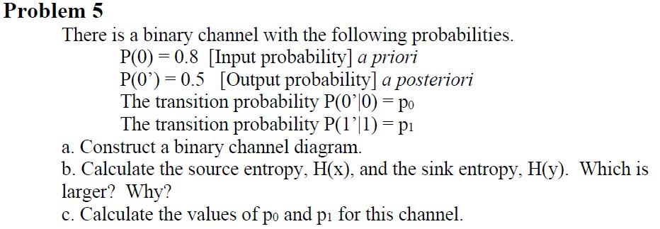 Solved Problem 5 There is a binary channel with the | Chegg.com