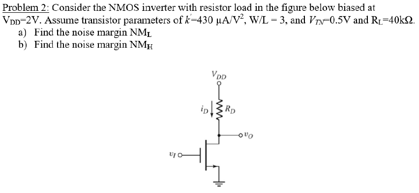 Solved Problem 2: Consider the NMOS inverter with resistor | Chegg.com