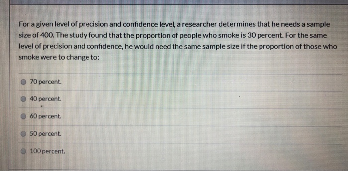 Solved For a given level of precision and confidence level, | Chegg.com