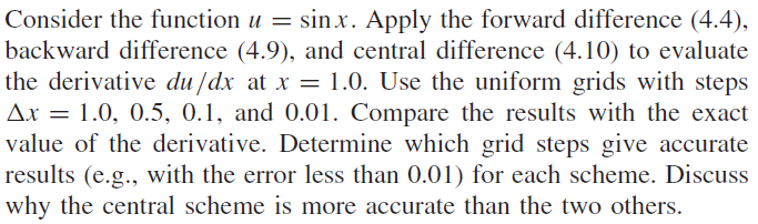 Solved Consider the function u=sinx. Apply the forward | Chegg.com