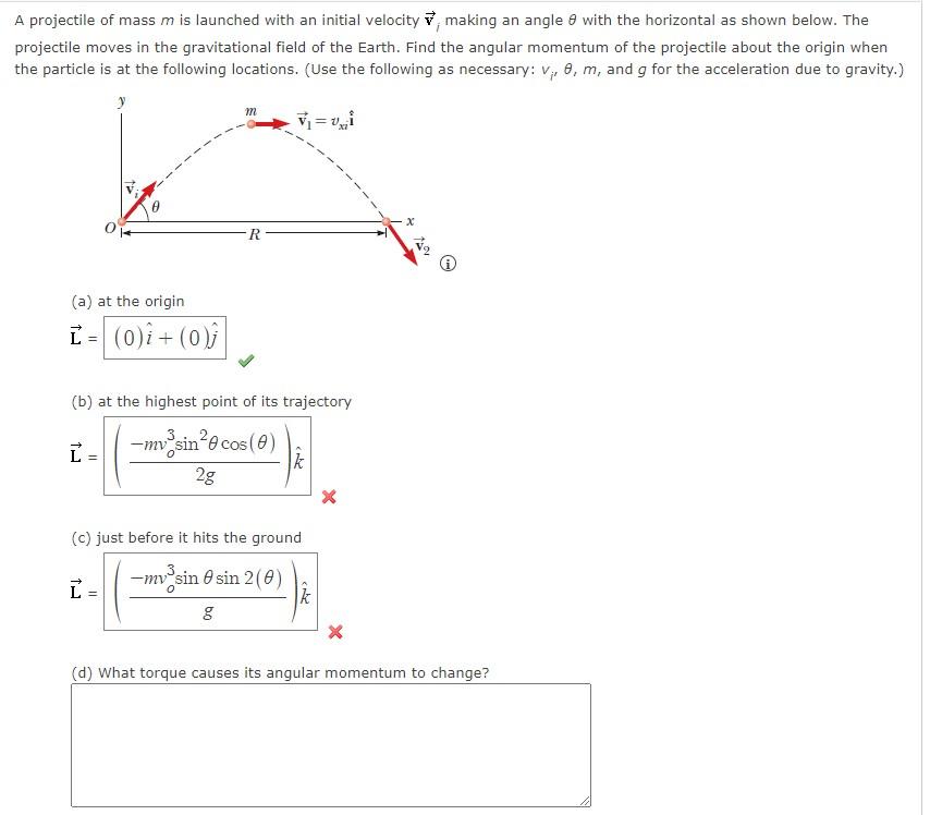 Solved A projectile of mass m is launched with an initial | Chegg.com