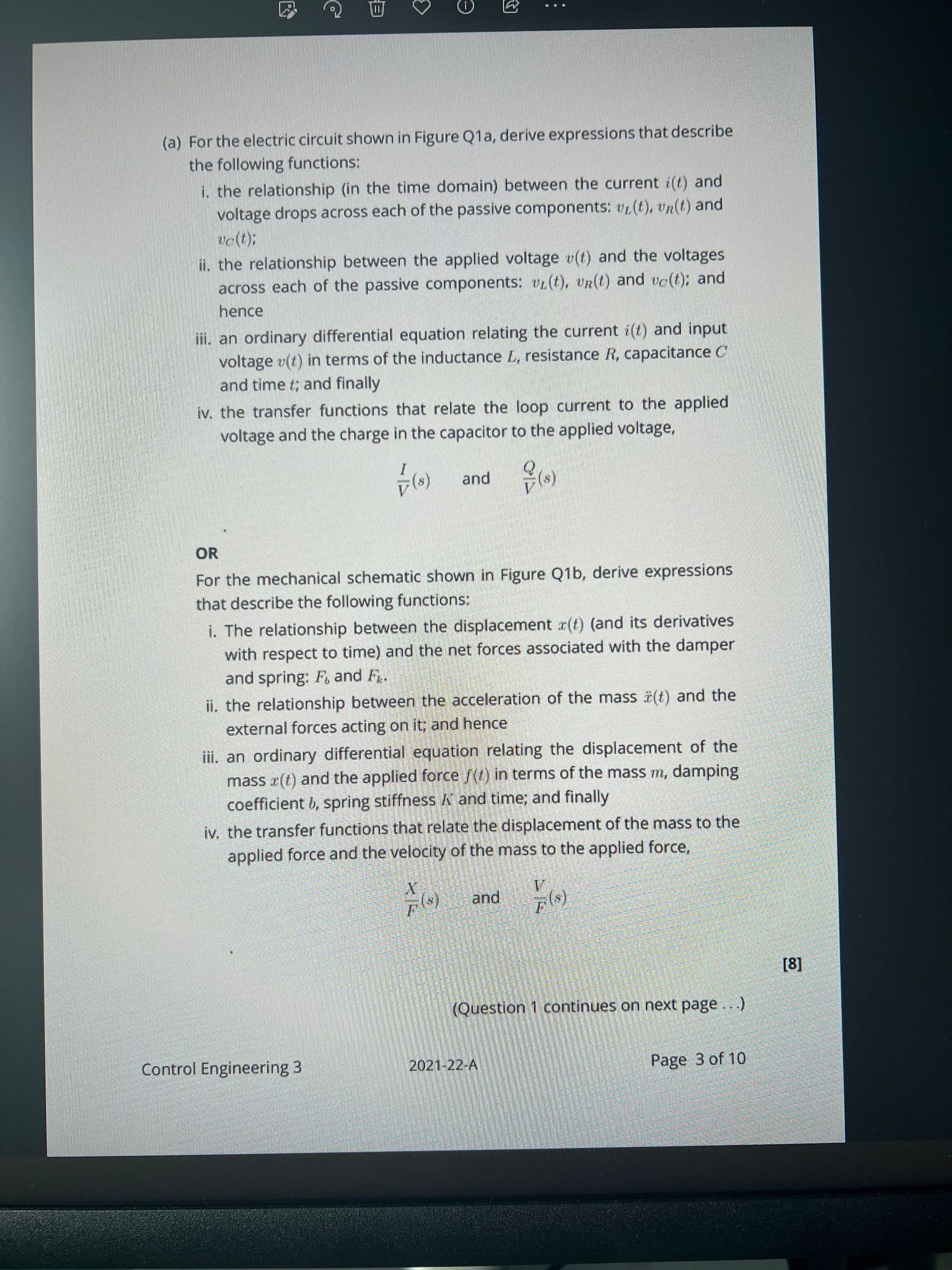 Solved (a) For the electric circuit shown in Figure Q1a, | Chegg.com
