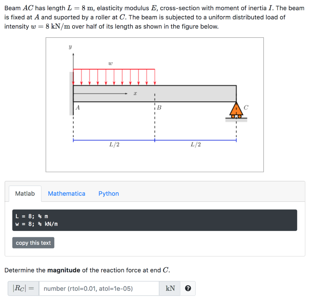 Solved Beam AC has length 8 m, elasticity modulus E, | Chegg.com