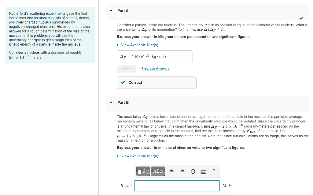 Solved Rutherford's scattering experiments gave the first | Chegg.com