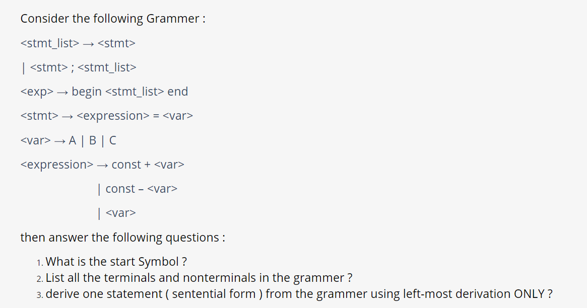 Solved Consider the following Grammer : → ∣