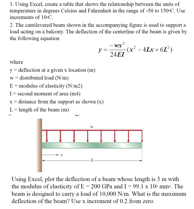 Solved – ) 1. Using Excel, create a table that shows the | Chegg.com