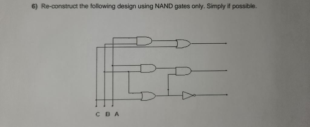 Solved 6) Re-construct the following design using NAND gates | Chegg.com