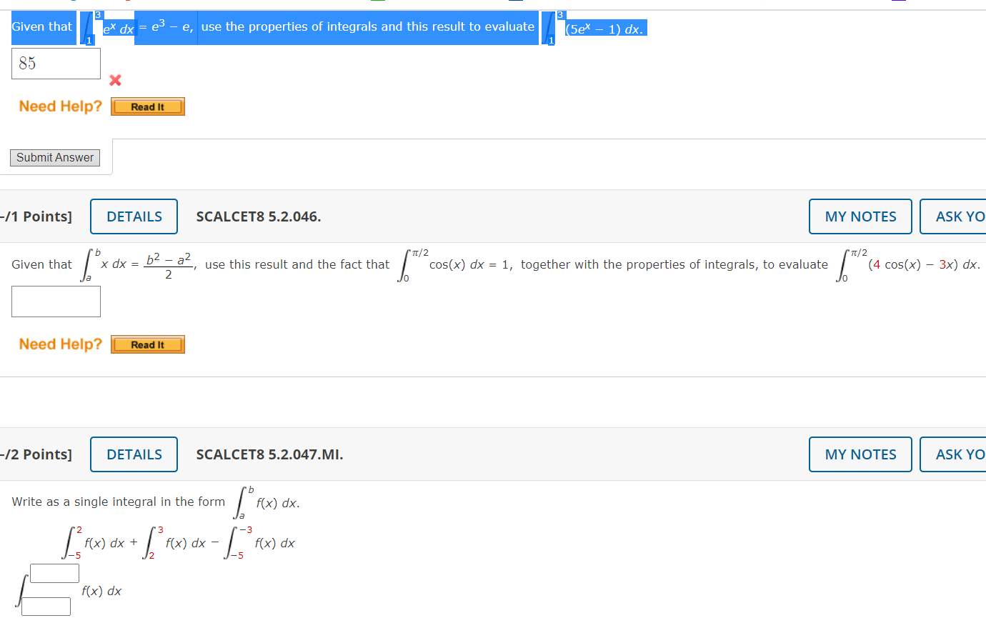Solved Given that ex dx = e e, use the properties of | Chegg.com