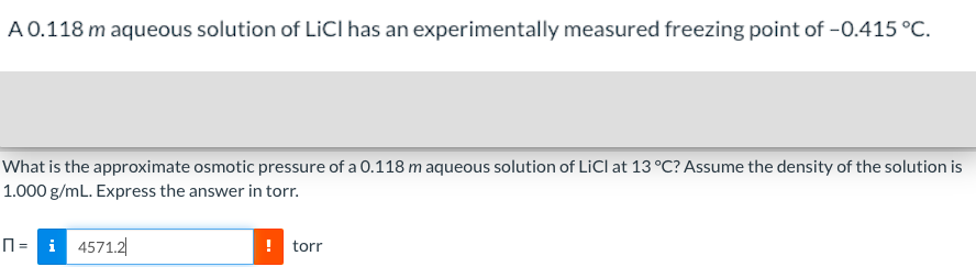 Solved A 0.118 m aqueous solution of LiCl has an | Chegg.com