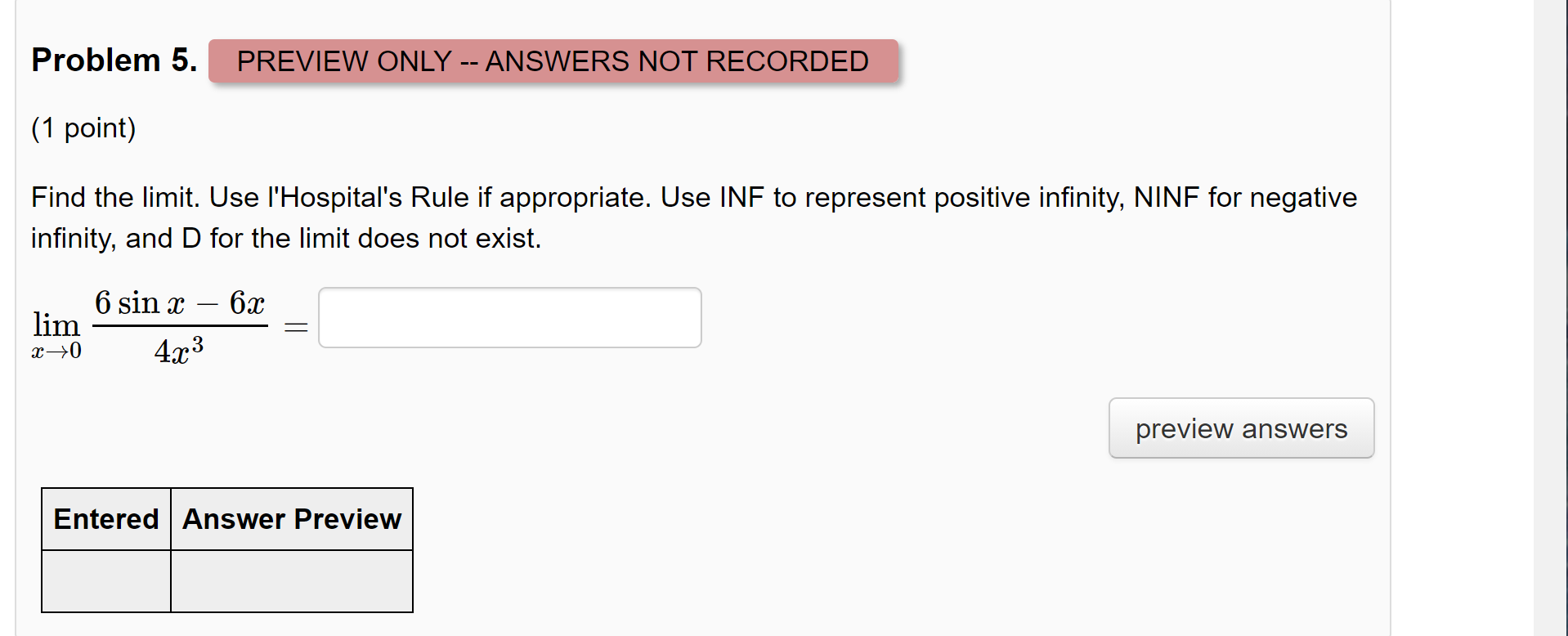 Solved Problem 5. PREVIEW ONLY -- ANSWERS NOT RECORDED (1 | Chegg.com