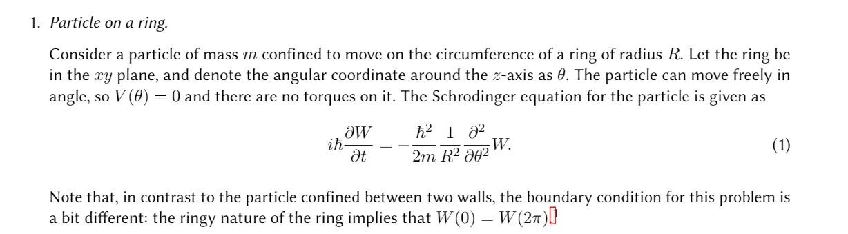 Solved 1. Particle on a ring Consider a particle of mass m | Chegg.com