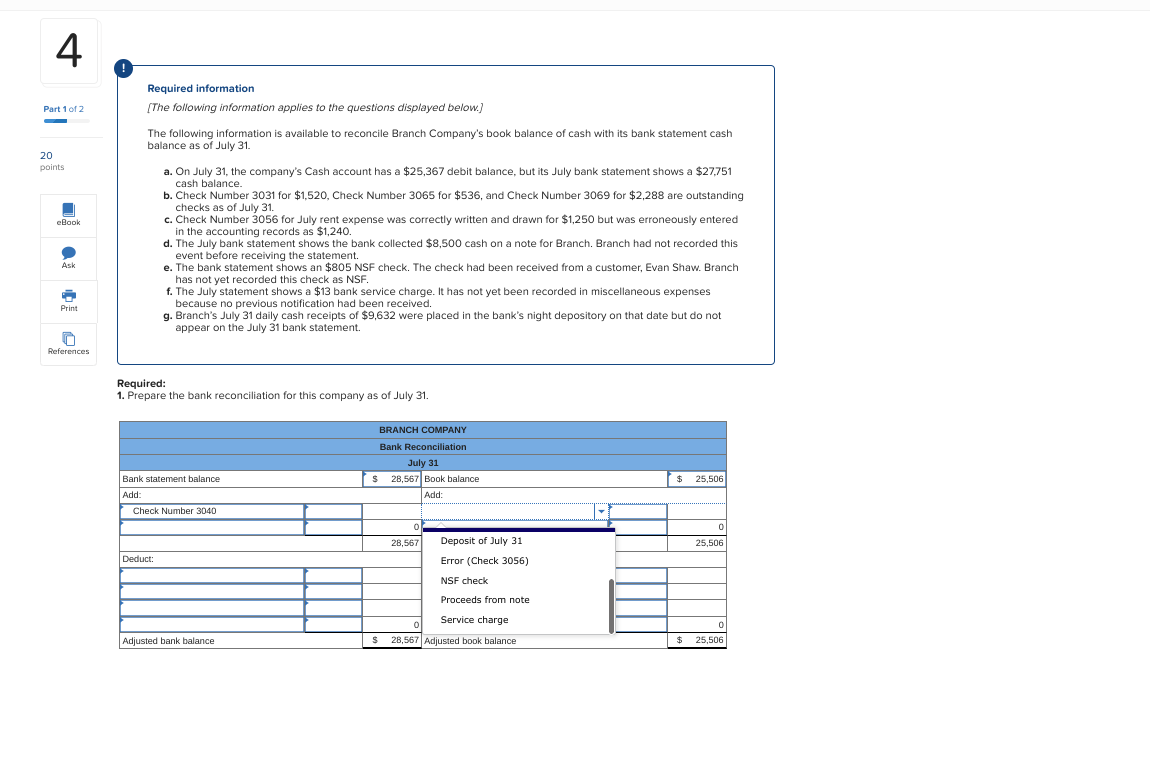 Solved 4 Part 1 of 2 20 points Required information [The | Chegg.com