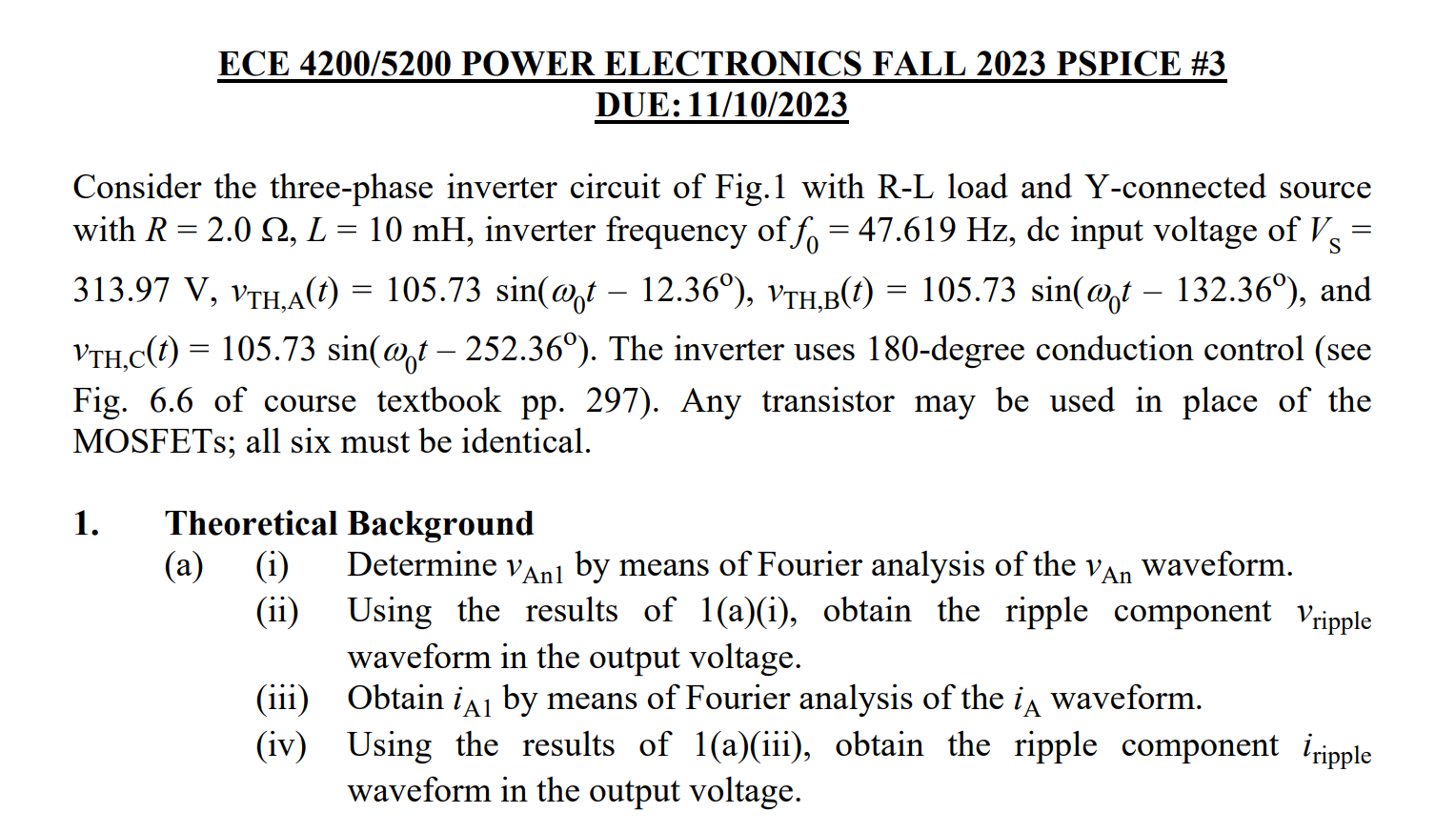 Solved Consider the three-phase inverter circuit of Fig.1 | Chegg.com