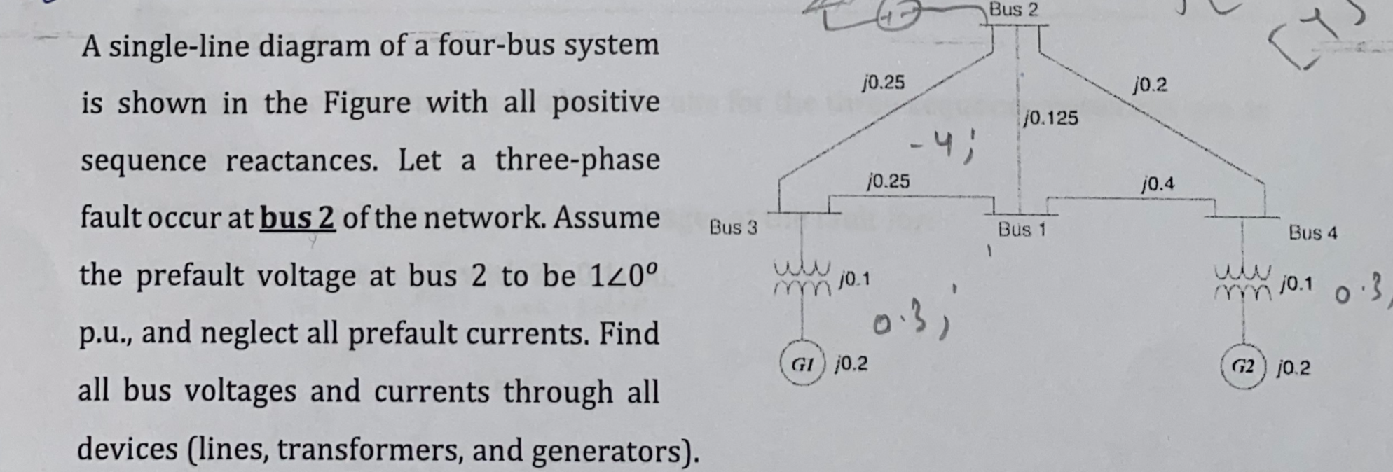 Solved Bus 2 10.25 10.2 0.125 A single-line diagram of a | Chegg.com