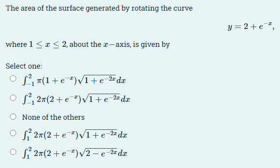 Solved The area of the surface generated by rotating the | Chegg.com