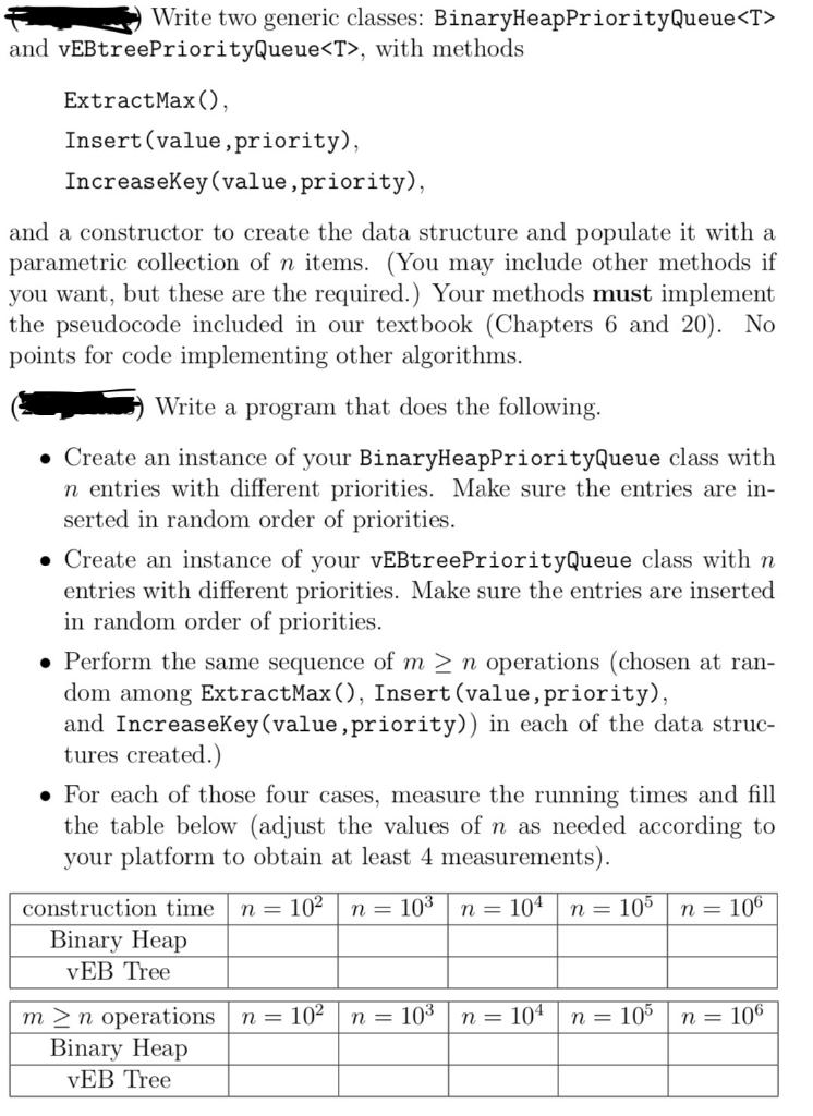 Solved Write two generic classes: BinaryHeapPriorityQueue | Chegg.com