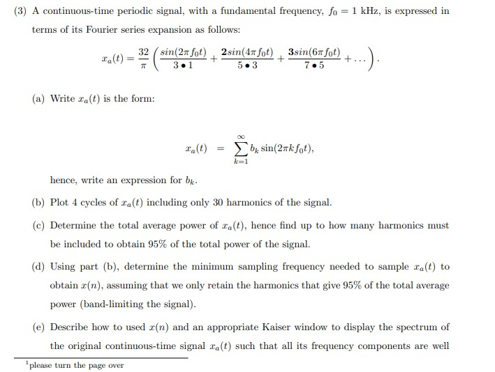 (3) A continuous-time periodic signal, with a | Chegg.com