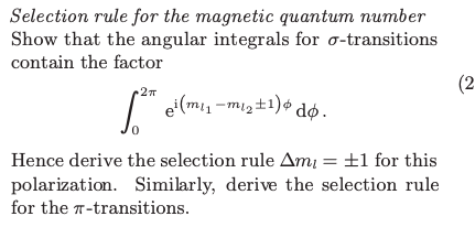 Solved Selection rule for the magnetic quantum number Show | Chegg.com