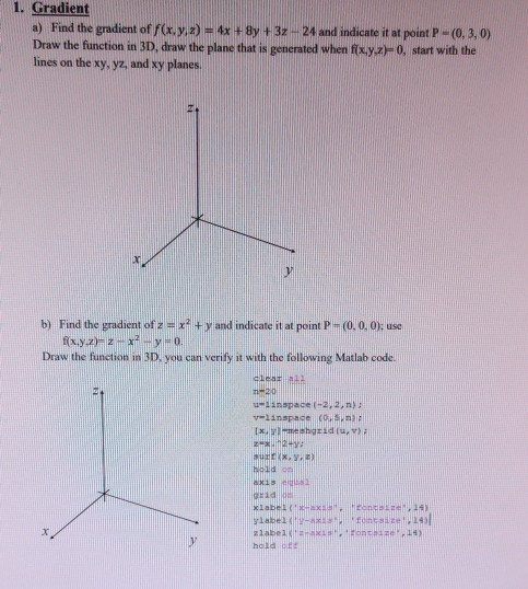 Solved 1. Gradient a) Find the gradient of f(x, y, z) = | Chegg.com