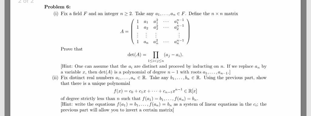 Solved Problem 6 I Fix A Field F And An Integer N 2