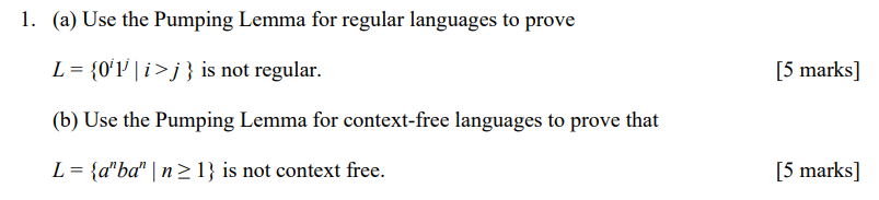 Solved 1. (a) Use the Pumping Lemma for regular languages to | Chegg.com