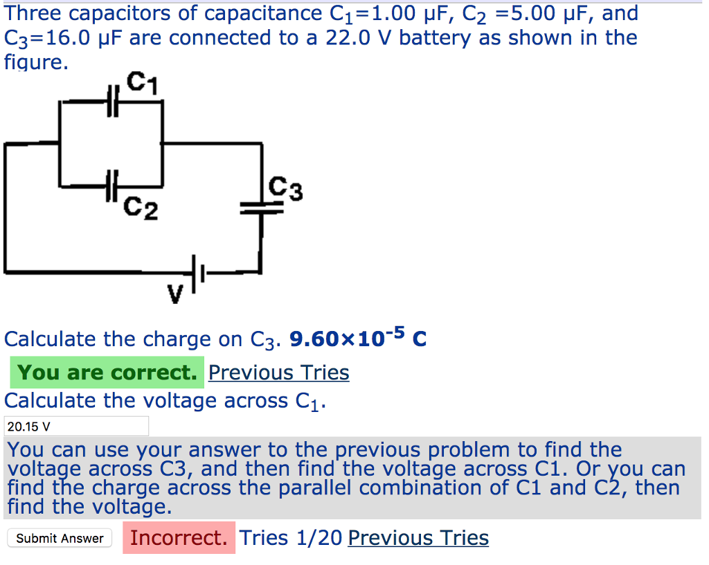 Solved Three capacitors of capacitance C1-1.00 μF, C2-5.00 | Chegg.com